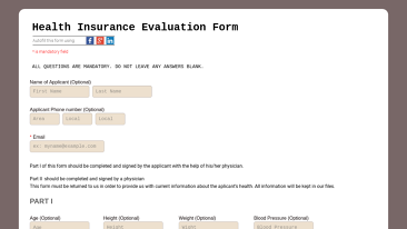 Health and Lifestyle templates | Survey | Health Insurance Evaluation Form